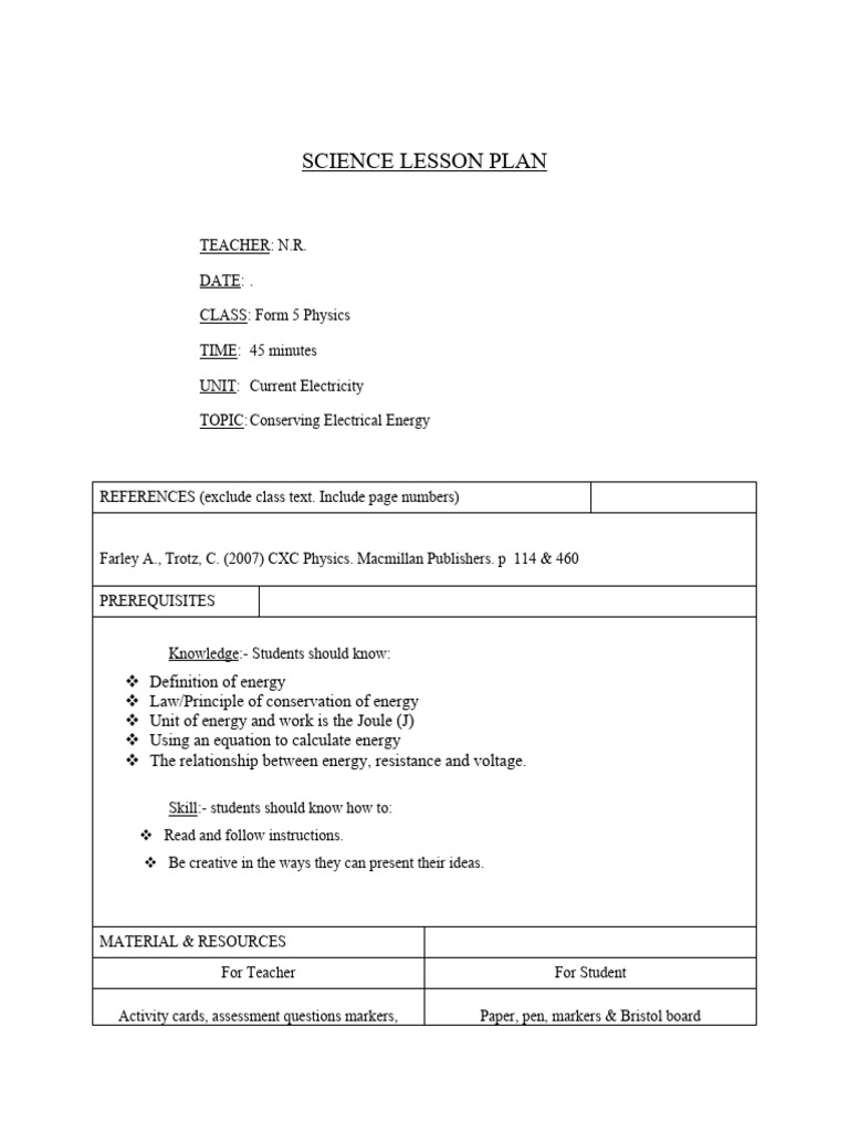 Conserving Electrical Energy Lesson Plan | PDF | Air Conditioning ...
