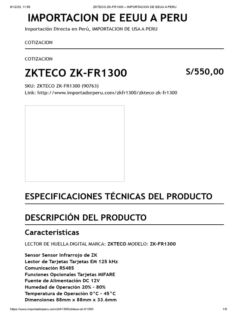 Zkteco ZK-FR1300 - Importacion de Eeuu A Peru | PDF | Informática