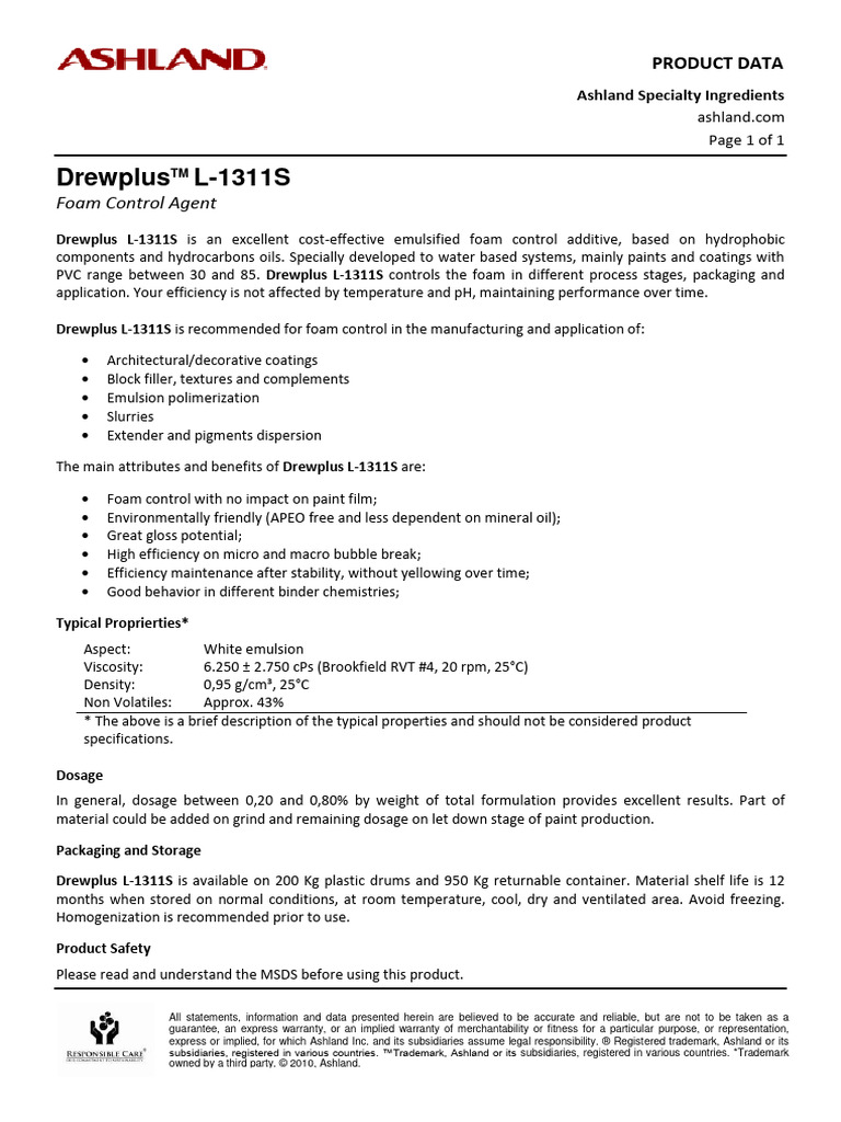 TDS Drewplus L-1311S | PDF | Paint | Emulsion