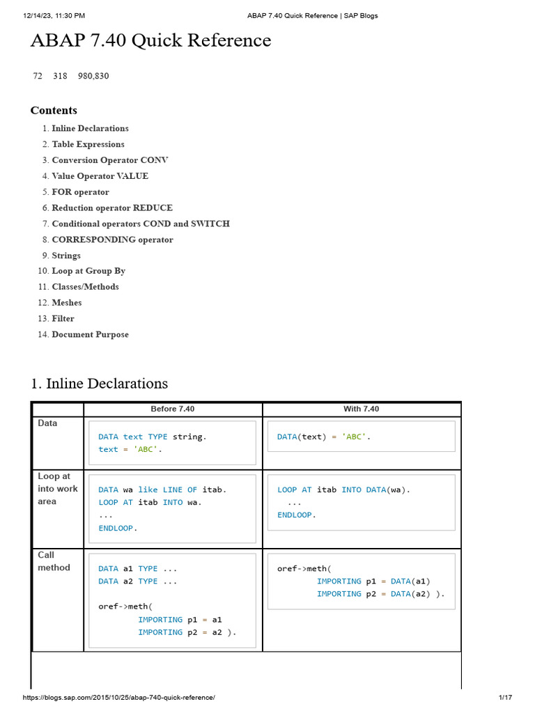 ABAP 7.40 Quick Reference - SAP Blogs | PDF | Control Flow | String (Computer Science)