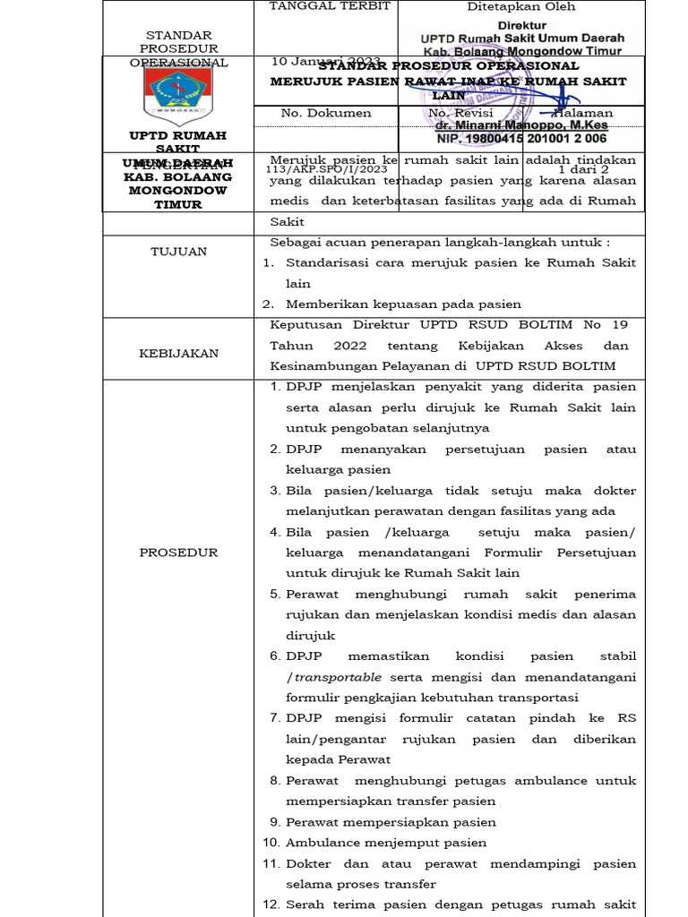 Spo Merujuk Pasien Rawat Inap Ke Rumah Sakit Lain Pdf