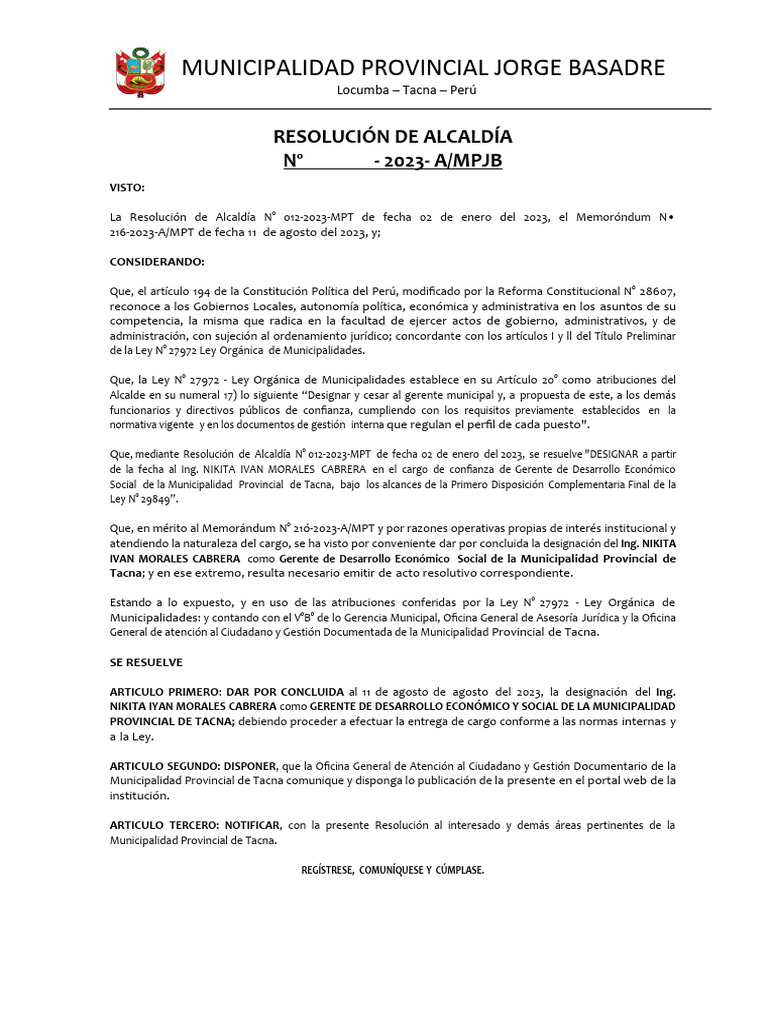 Resolucion de Cese | PDF | Gobierno local | Gobernancia