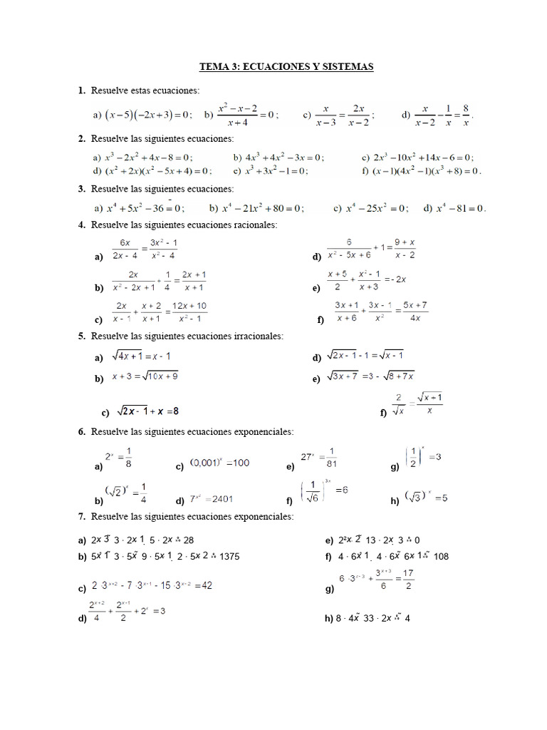 REPASO TEMA 3 - Ecuaciones y Sistemas | PDF | Ecuaciones | Triángulo