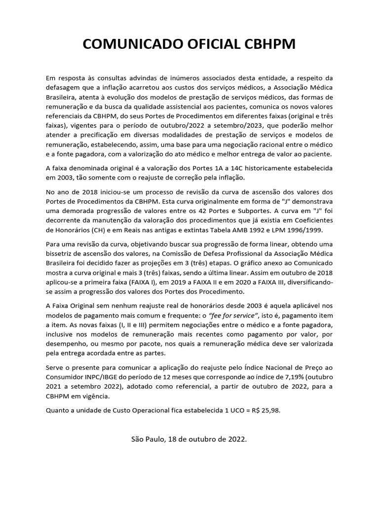 Comunicado CBHPM 2022 - 2023 | PDF | Economias