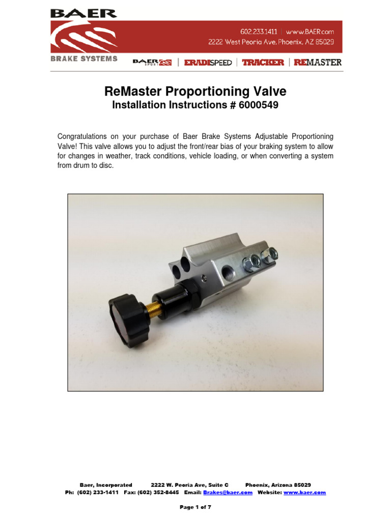 Remaster Proportioning Valve: Installation Instructions # 6000549 | PDF ...