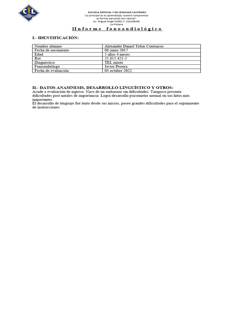 Informe Ingreso Alexander Tobar | PDF | Lingüística | Comunicación humana
