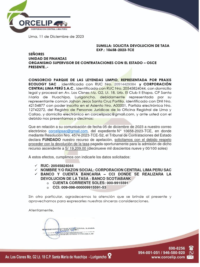 Escrito Pidiendo Devolucion de Tasa | PDF