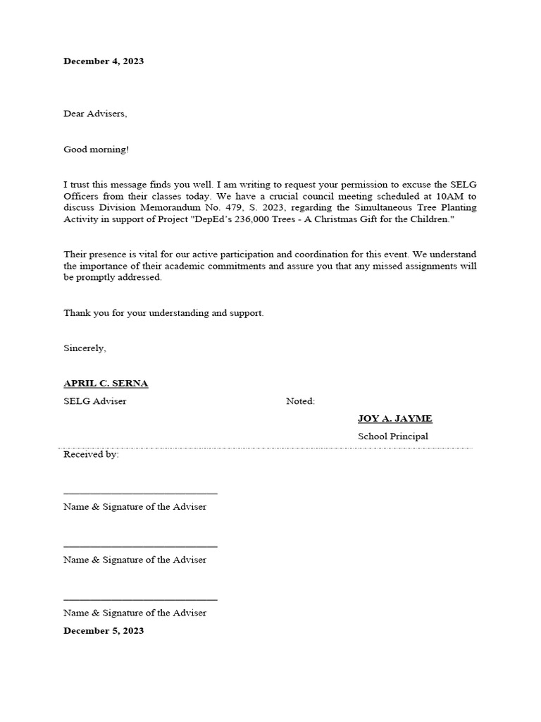 SELG excuse Letter | PDF