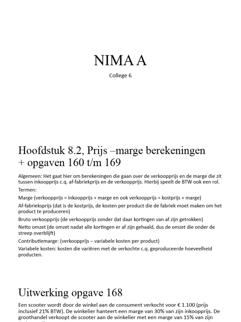 College Week 6 NIMA Kosten, Opbrengsten en Break-Even | PDF
