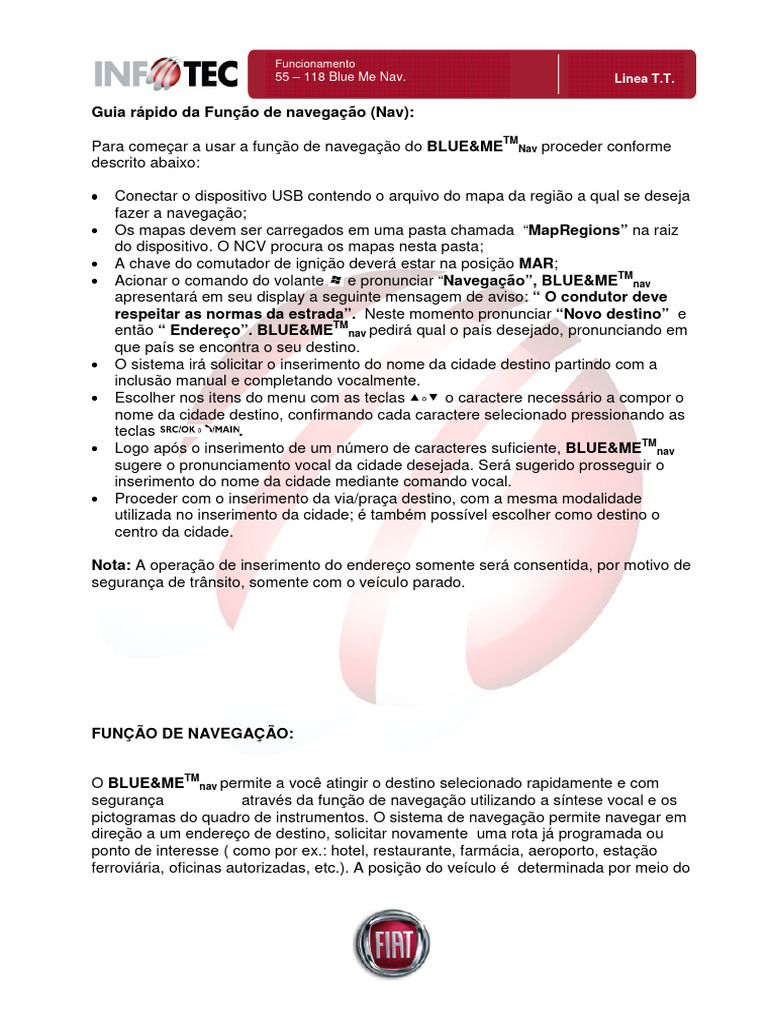Blue&Me NAV | PDF | Sistema de Posicionamento Global (GPS) | Tráfego