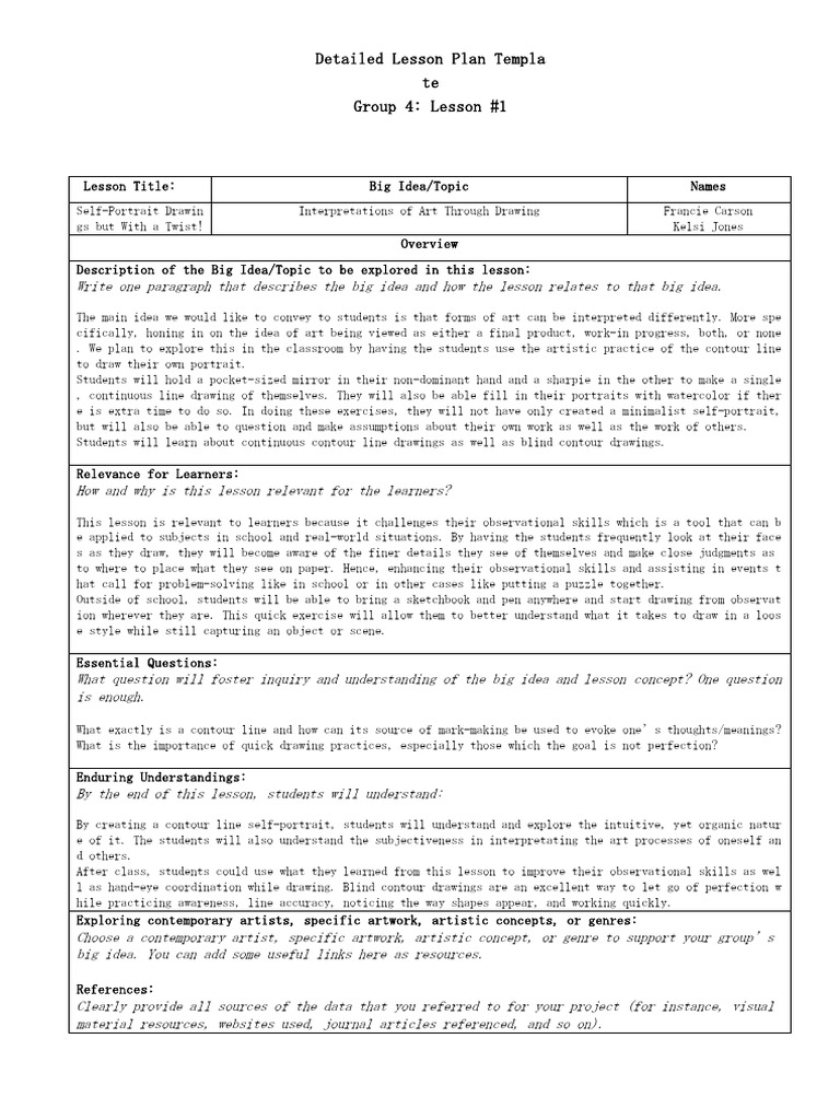 Final Lesson One | PDF | Drawing | Lesson Plan