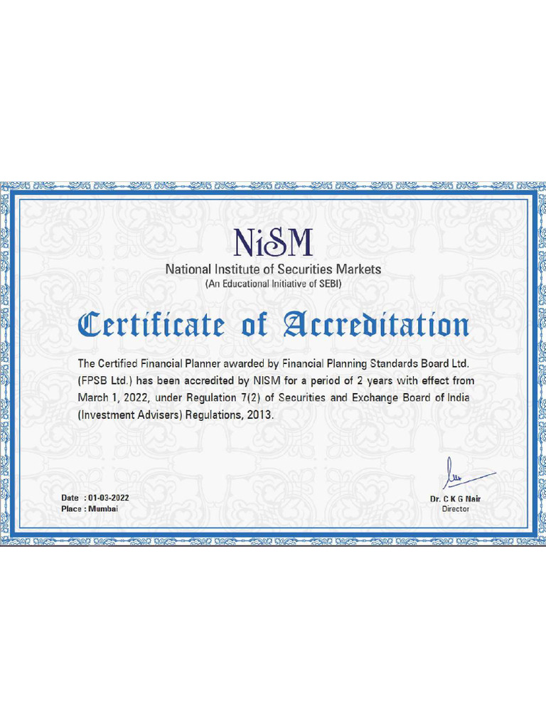 NISM Certificate of Accreditation | PDF