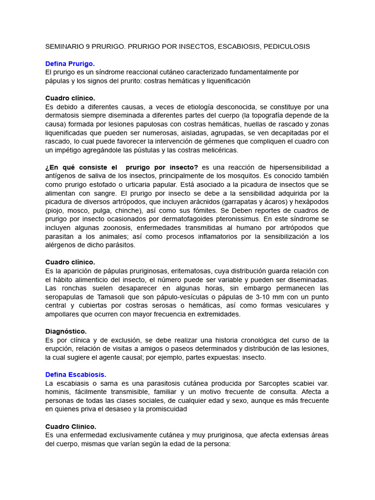Prurigo, Escabiosis y Pediculosis: Guía Clínica | PDF | Medicina ...