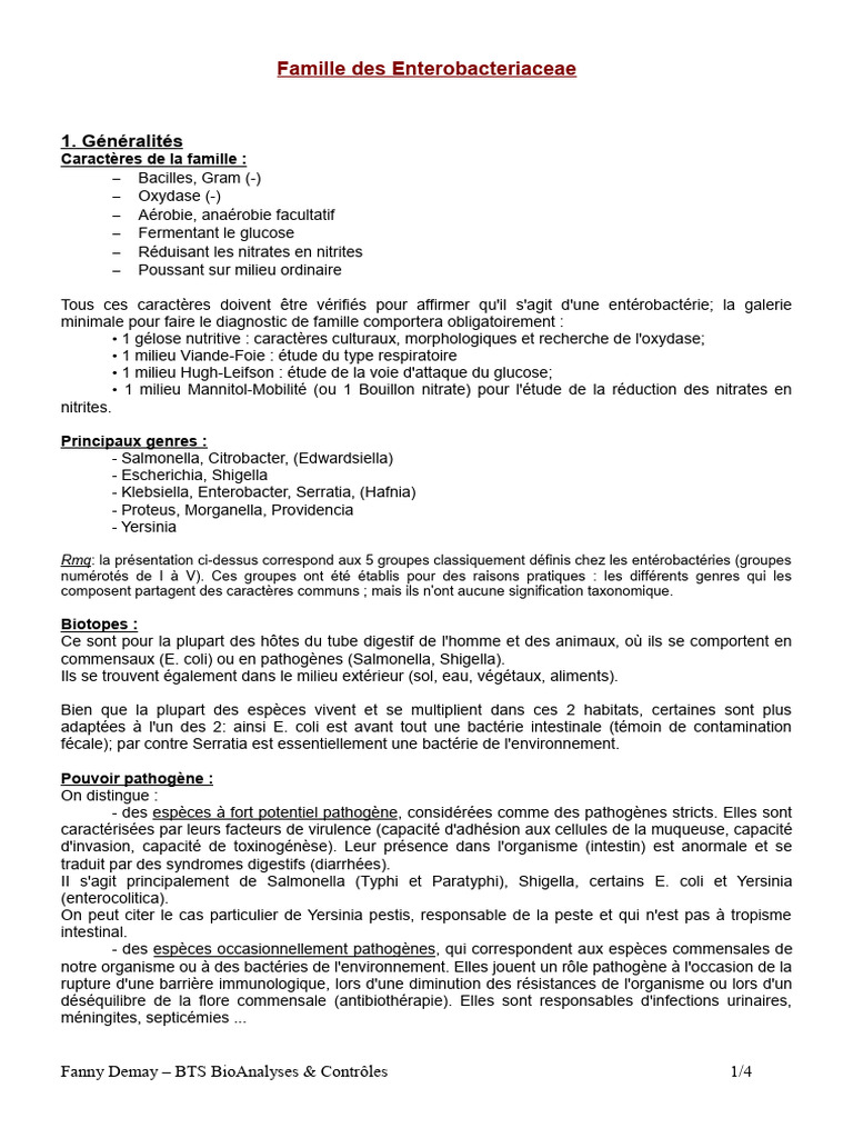 Famille Enter o Bacteria Cae | PDF | Escherichia coli | Salmonelle