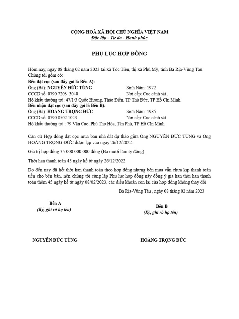 Phu Luc Hop Dong | PDF