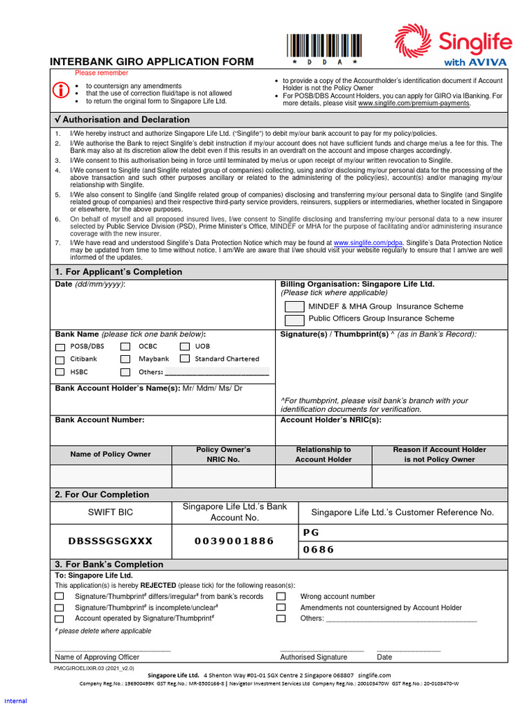 Singlife GIRO Application Form | PDF | Debit Card | Overdraft