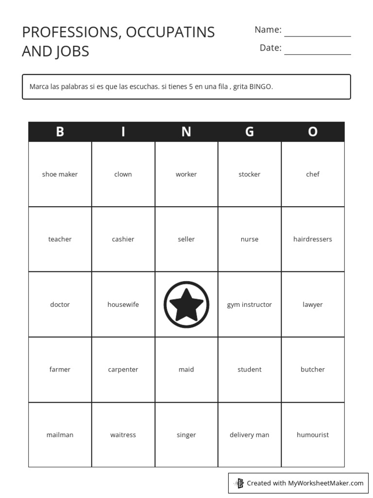 BINGO Professions-Occupatins-And-Jobs | PDF | Employment