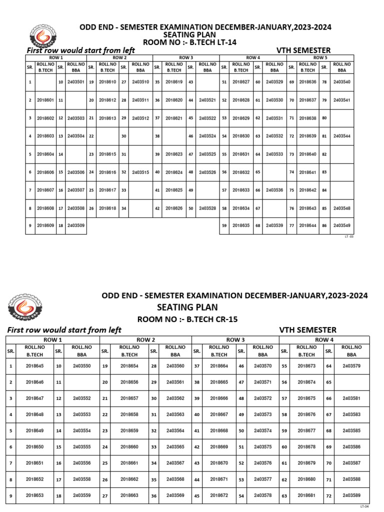 Vth Semester Exam Seating Plan 2023-24 | PDF