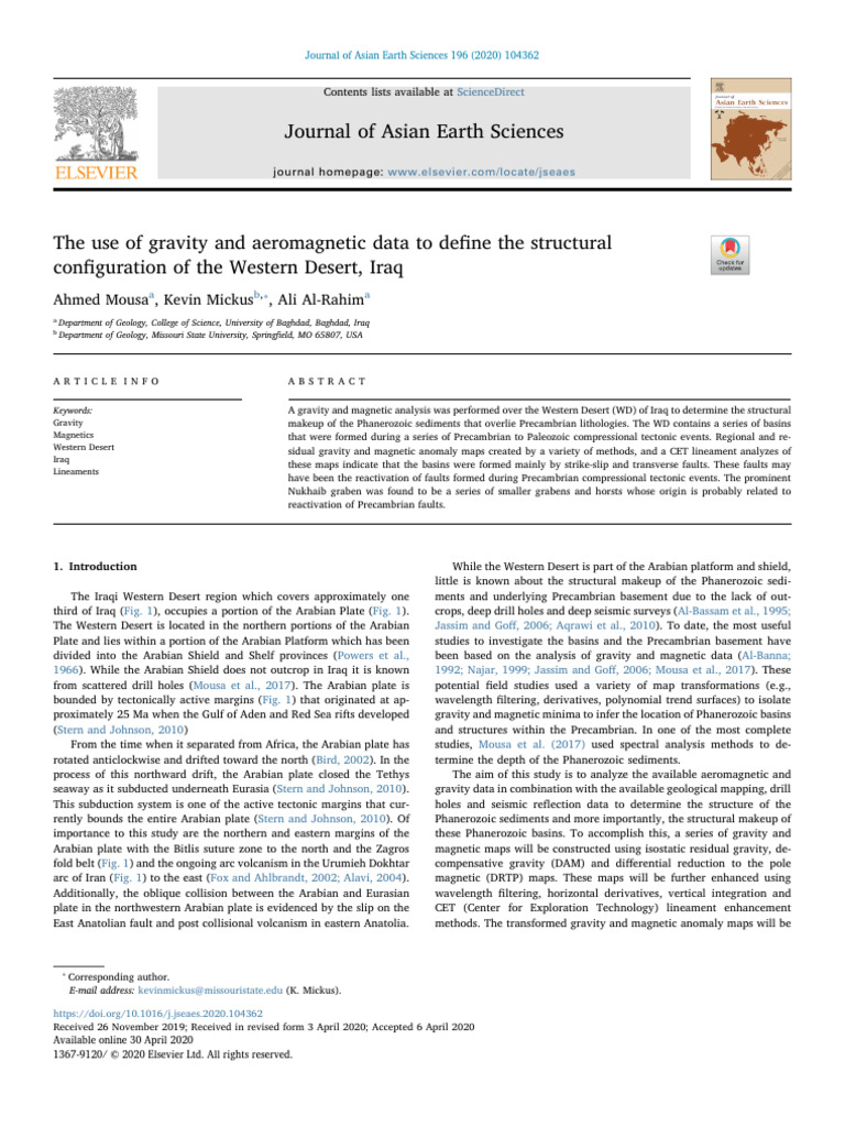 The Use Of Gravity And Aeromagnetic Data Pdf Plate Tectonics Sedimentary Rock