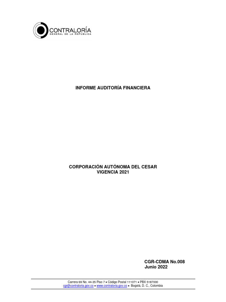 Informe Auditoria Financiera CORPOCESAR v2021 Cs | PDF | Auditoría | Contabilidad