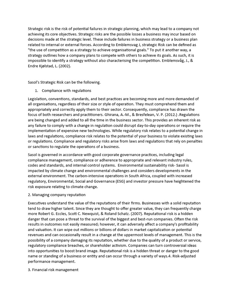 Strategic Risk at Sasol | PDF | Risk | Regulatory Compliance