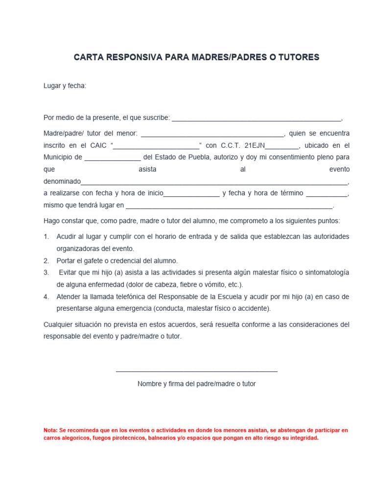 FORMATO CARTA RESPONSIVA | PDF