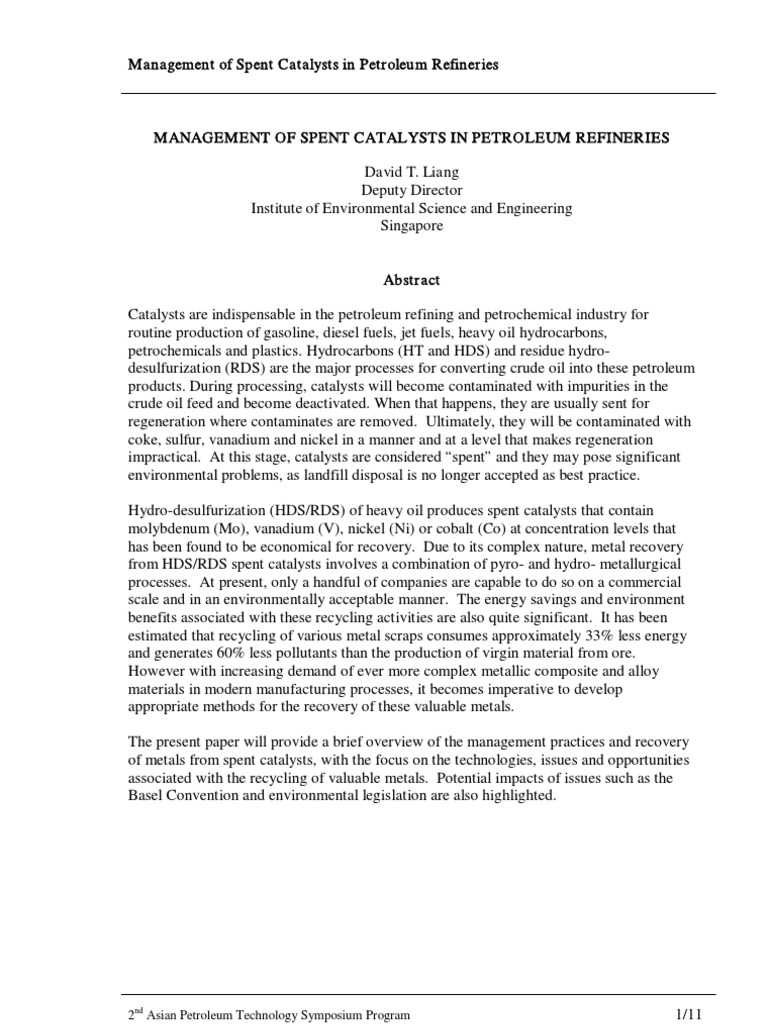 Spent Catalyst Management in Refineries | PDF | Resource Conservation ...