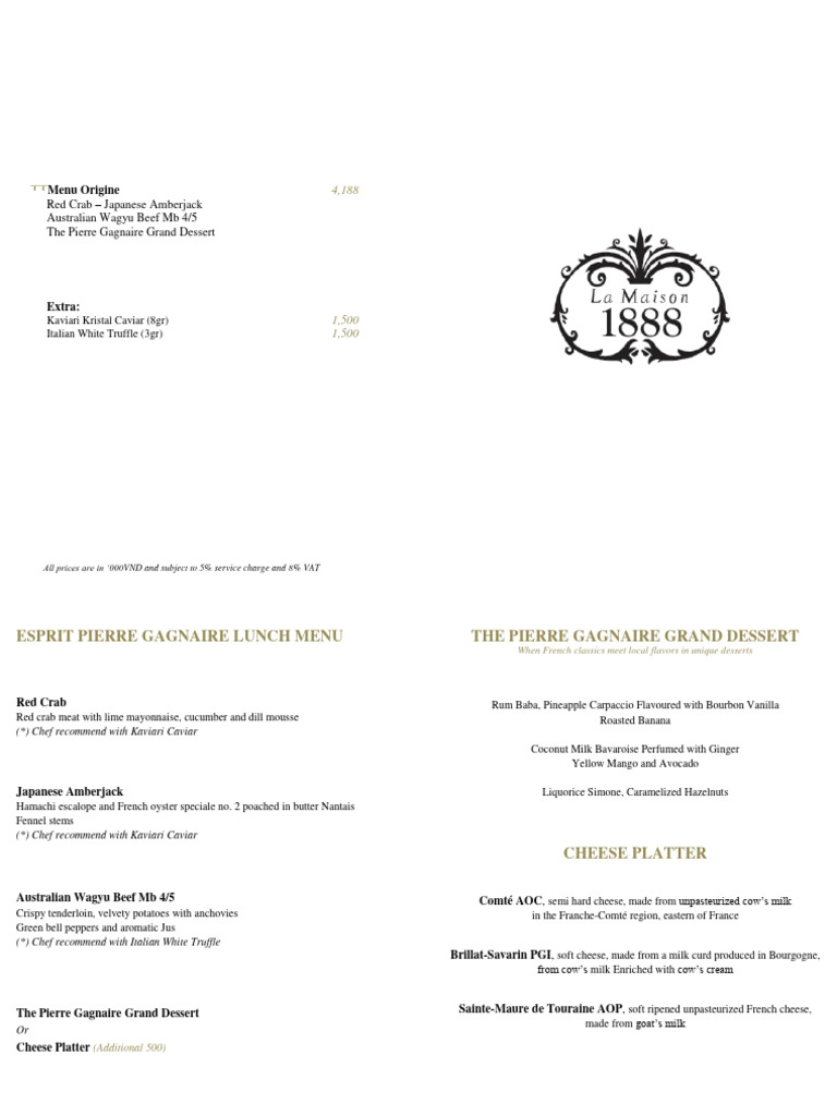 La Maison 1888 Lunch Menu Eng | Download Free PDF | Foods | Cuisine