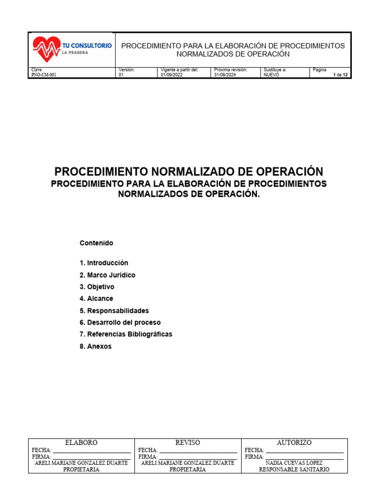 Pno-cm-001 Elaboracion de Los Procedimientos Normalizados de Operacion ...