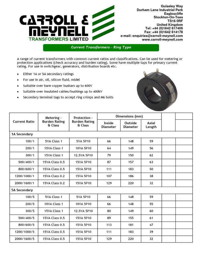 Current Transformers - Ring Type | PDF | Power (Physics) | Electromagnetism
