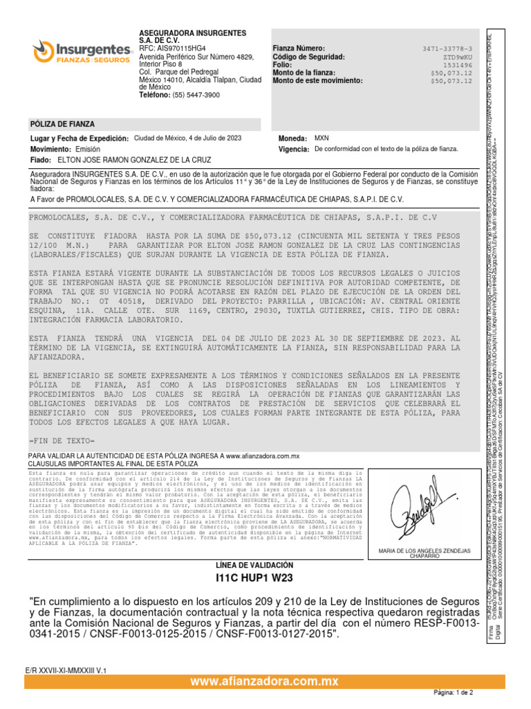 Póliza de Fianza de Cumplimiento | PDF | Póliza de seguros | Pagos