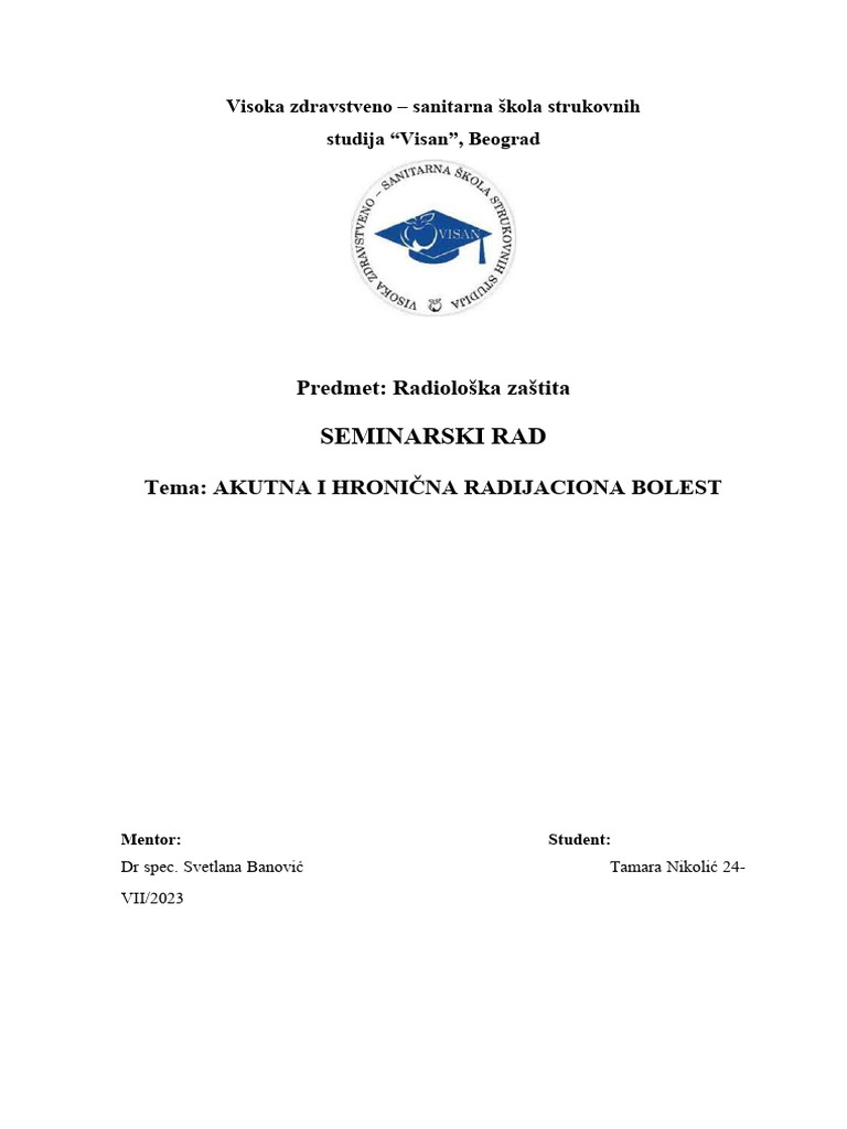 Akutna I Radijaciona Bolest TAMARA | PDF