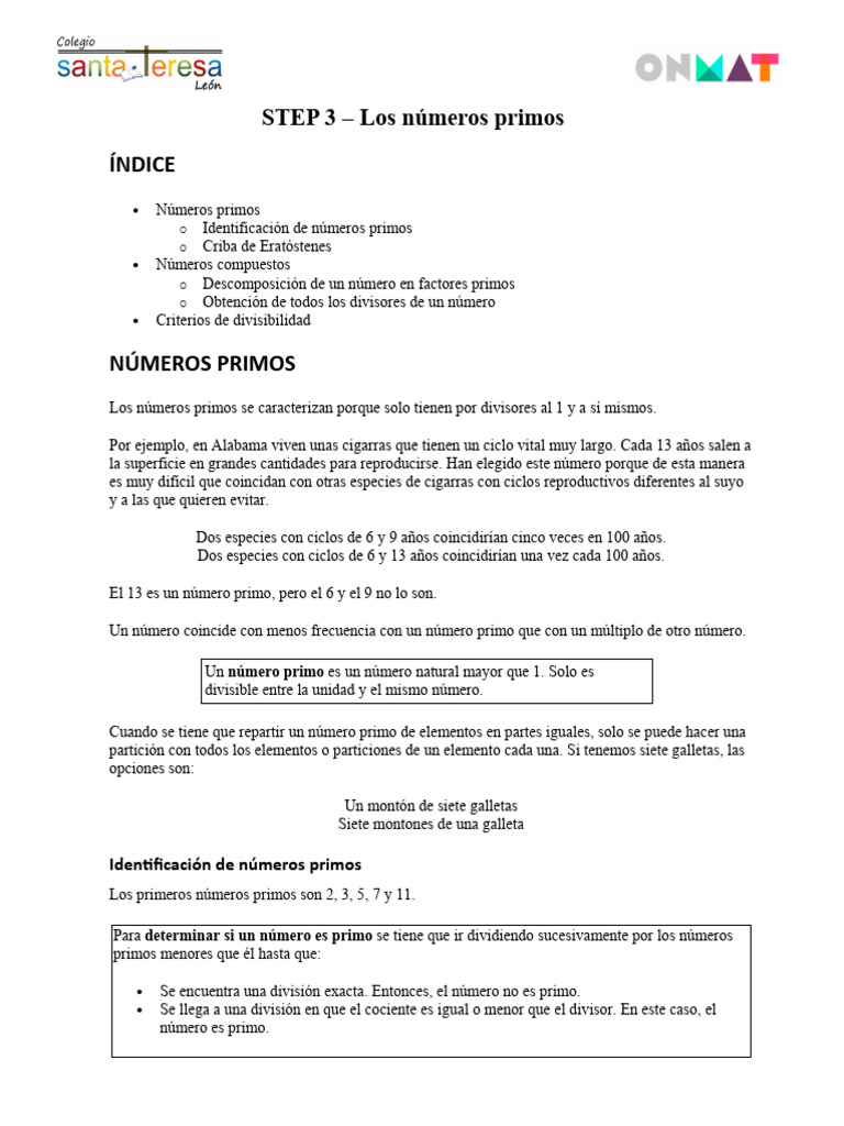 STEP 3 - Los Números Primos Índice: o o o o | PDF | División (Matemáticas) | Número primo