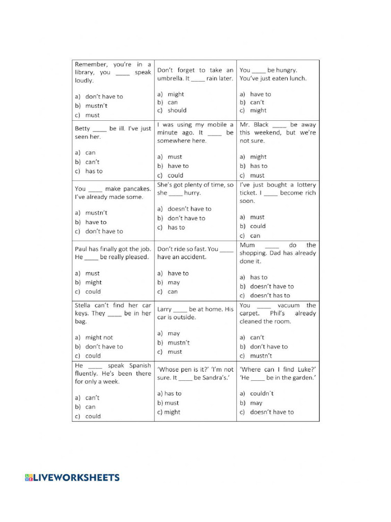 Modal Verbs Activity | PDF