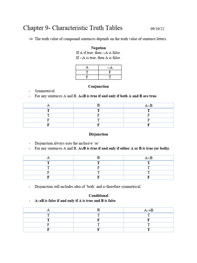 Chapter 9 - Characteristic Truth Tables | PDF | If And Only If | Syntax (Logic)