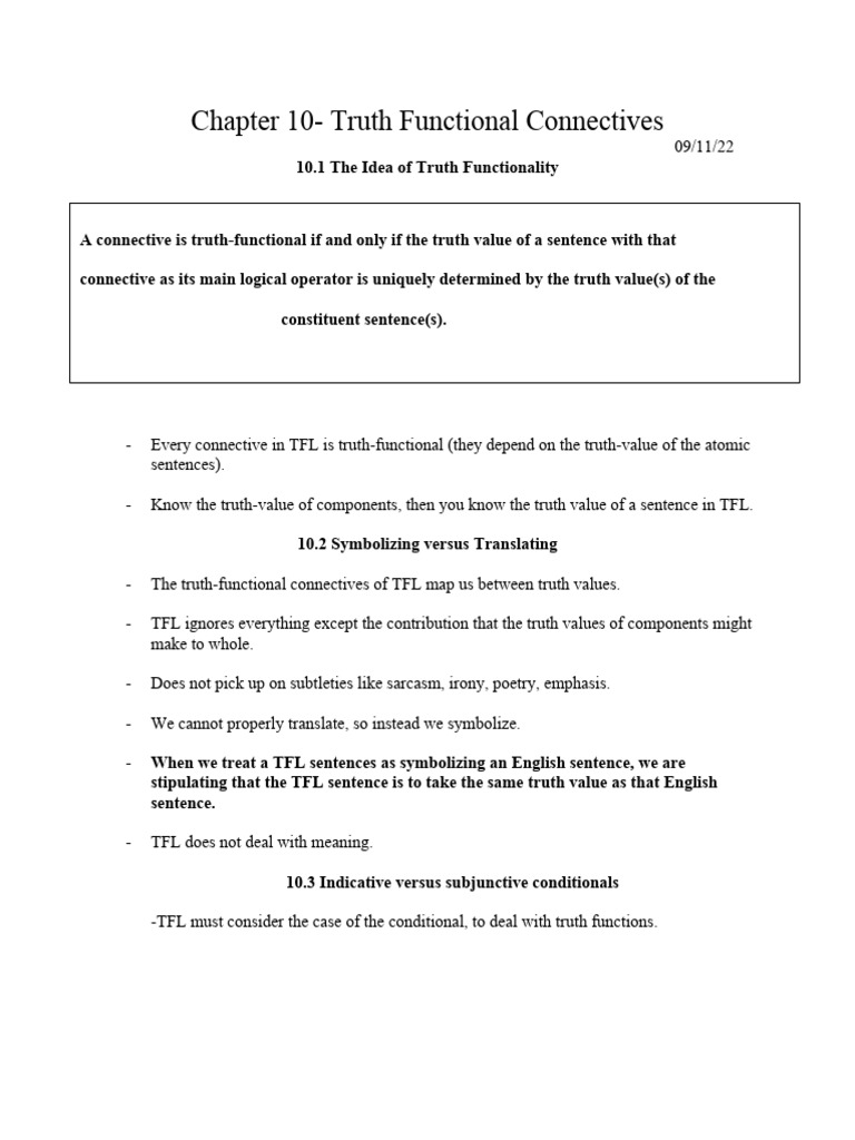 Chapter 10 - Truth Functional Connectives | PDF