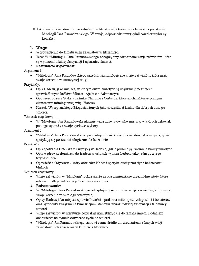 Plan Wypowiedzi Ustnej - Temat 8 - Dokumenty Google | PDF