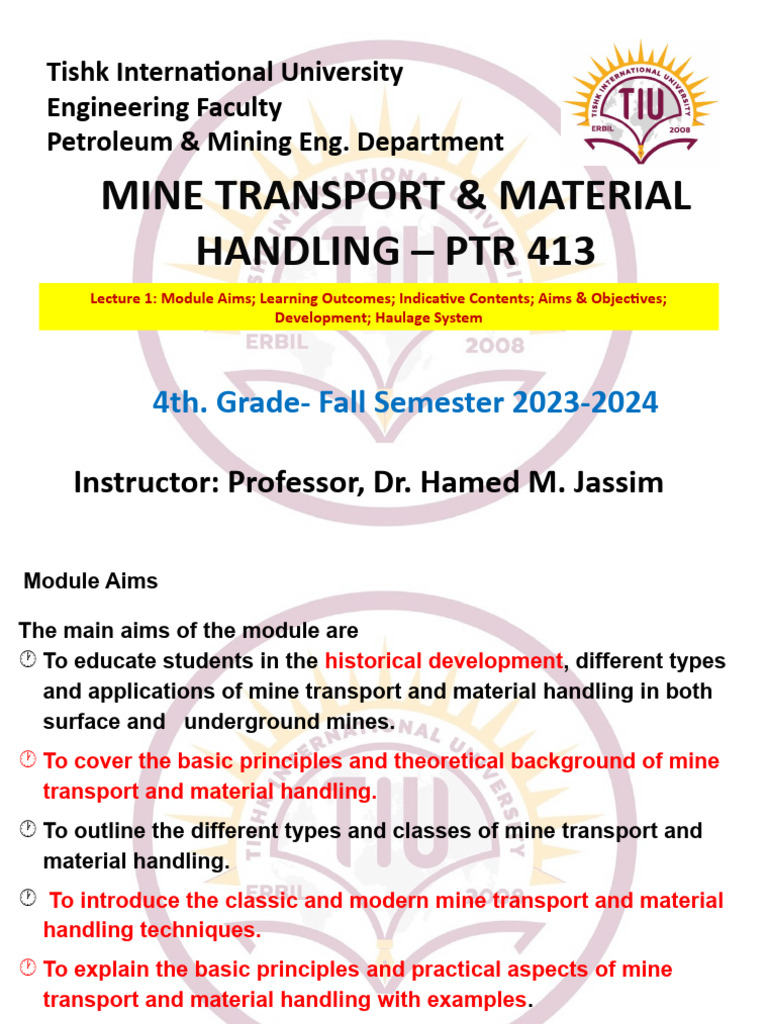 Mine Transport & Material Handling Overview | PDF | Transport | Mining