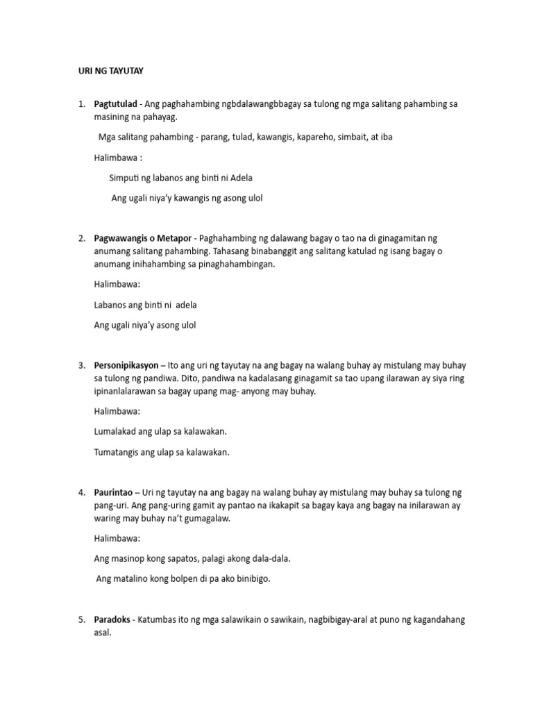 Uri NG Tayutay | PDF