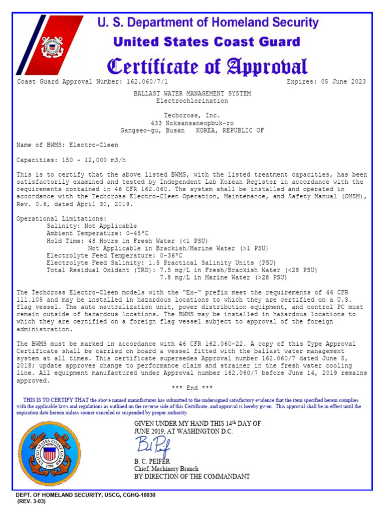 (USCG Cert) 162.060.7.1 - Techcross - Aprill30 - 2019 | PDF | Law ...