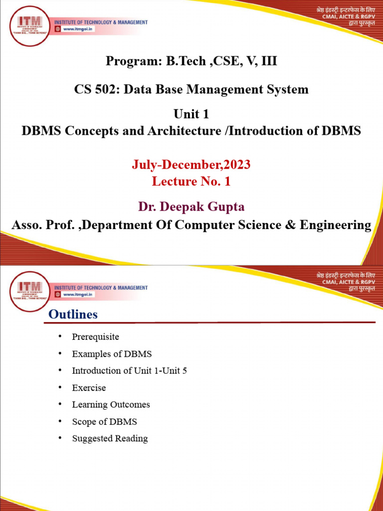 Lecture 1 DBMS Concepts and Architecture Introduction of DBMS | PDF | Databases | Relational Model