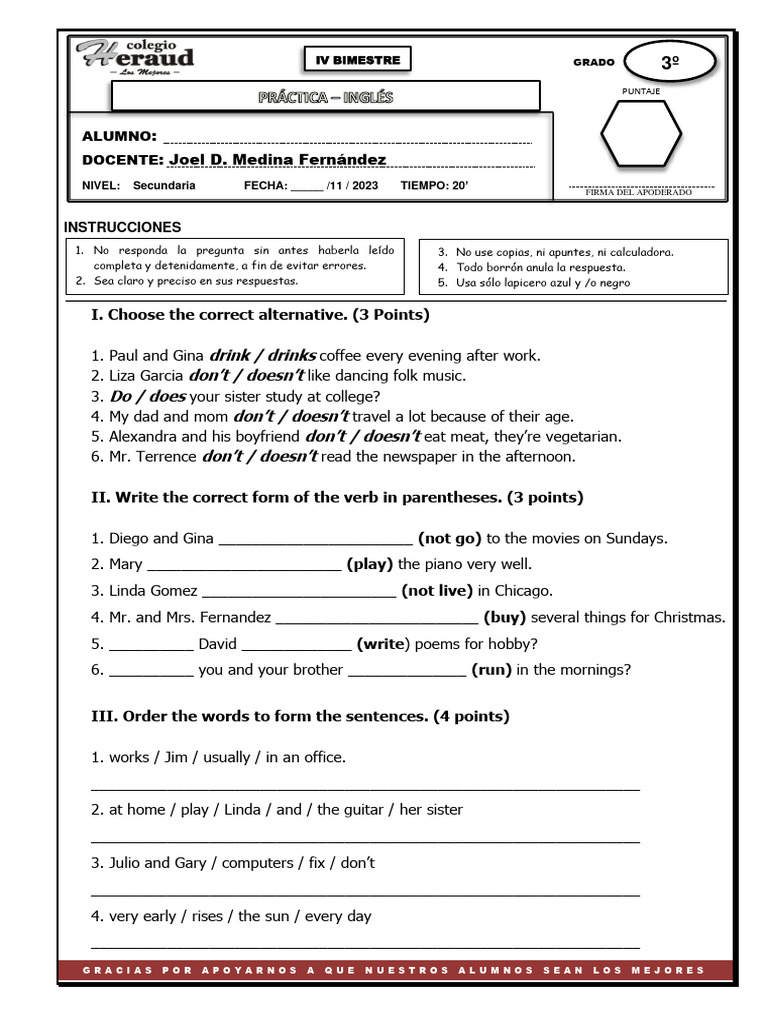 3° de secundaria - inglés - practica | PDF
