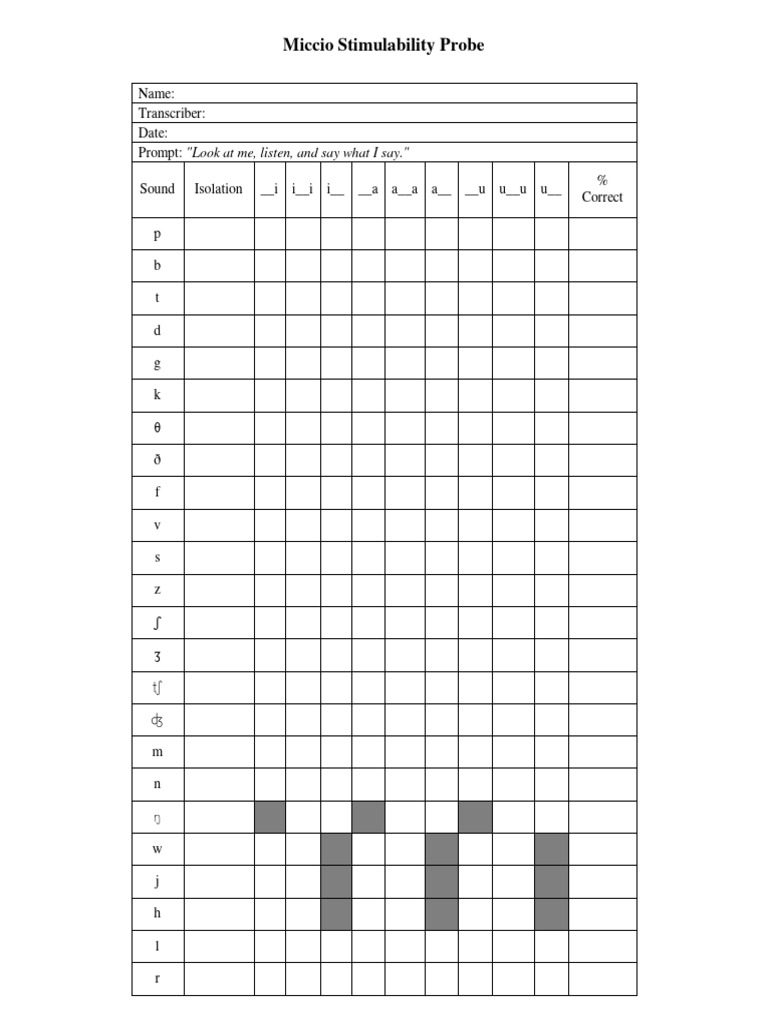 Miccio Stimulability Probe | PDF