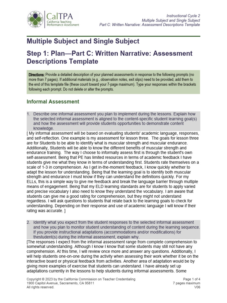 Cal Tpa Doc C | PDF | Educational Assessment | Reading Comprehension