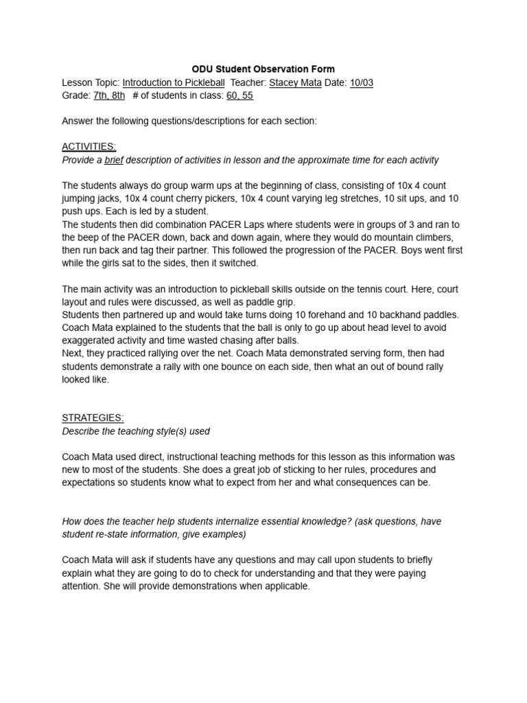 Practicum Observations | Download Free PDF | Teachers | Critical Thinking