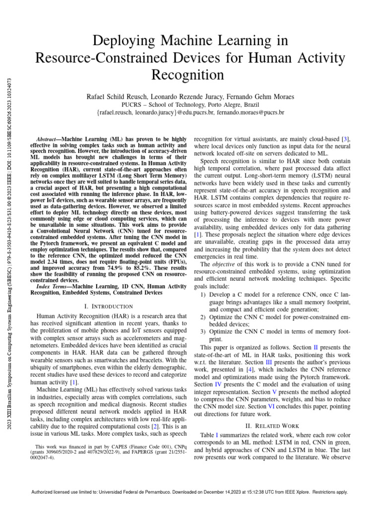 Deploying Machine Learning in Resource-Constrained Devices For Human Activity Recognition | PDF ...