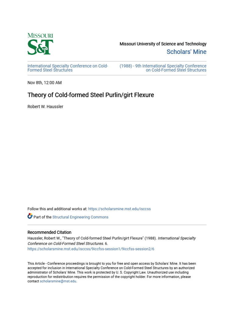 Theory of Cold-Formed Steel Purlin_girt Flexure | PDF | Buckling | Bending