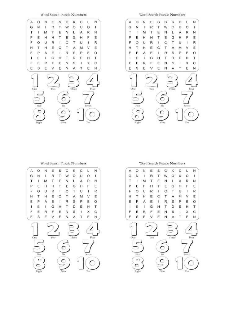 Numbers 1-10 Wordsearch | PDF