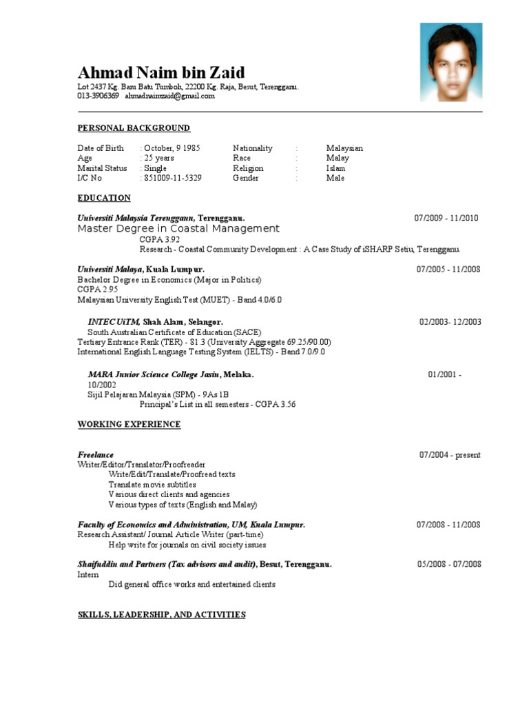 CV Naim | PDF | Malaysia | Further Education