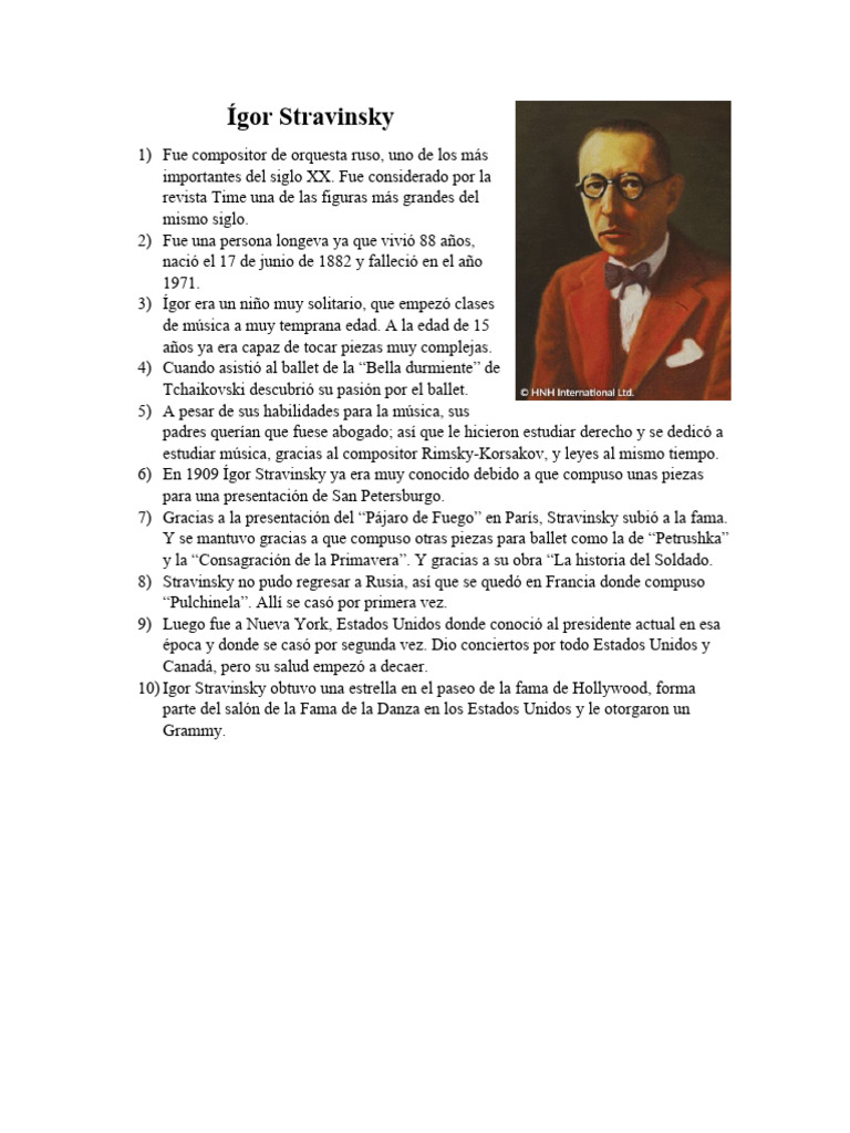 Vida y legado de Ígor Stravinsky | PDF | Clásicos